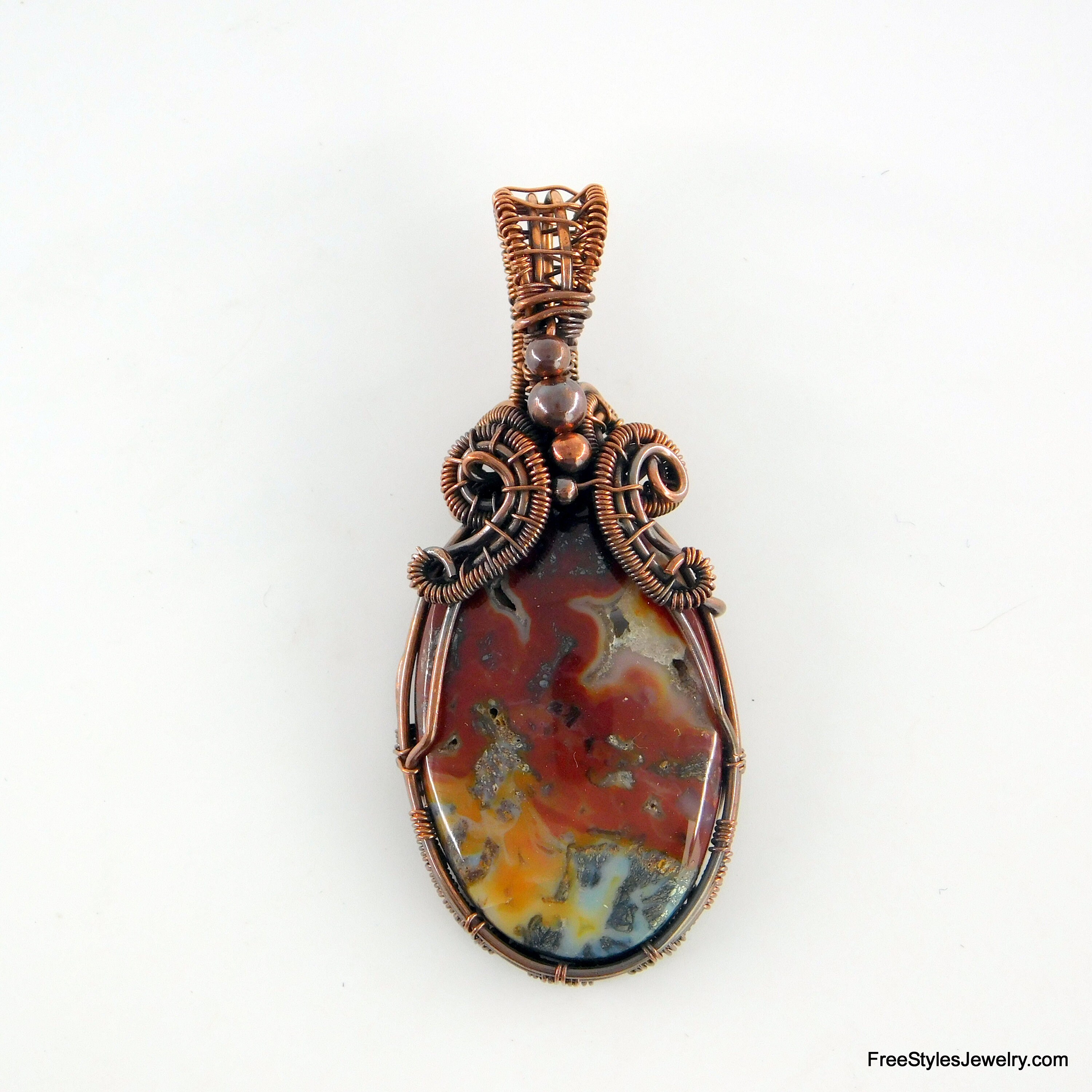 Copper Wire Wrapped Red Marcasite Pendant Wire Woven Stone - Etsy