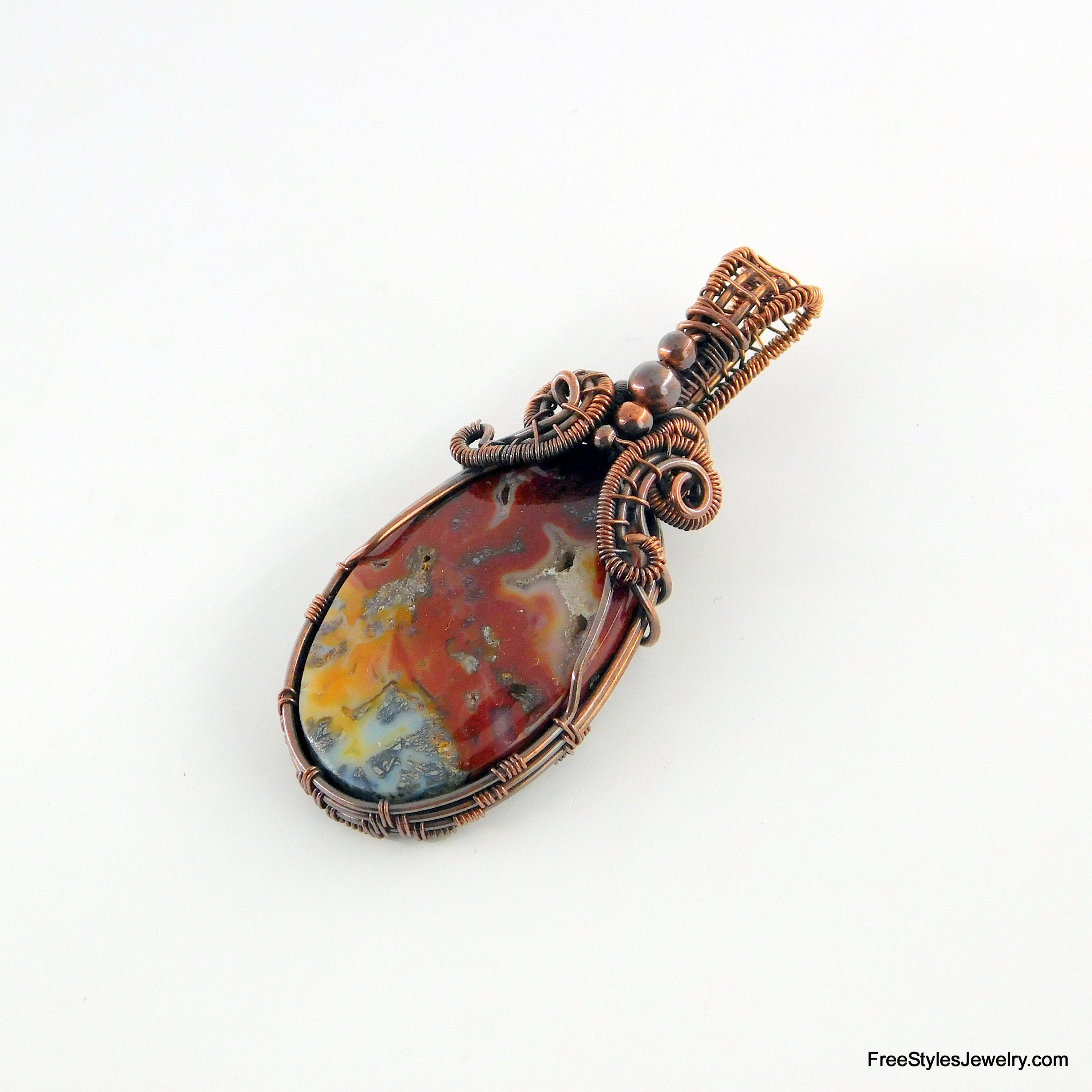 Copper Wire Wrapped Red Marcasite Pendant Wire Woven Stone - Etsy