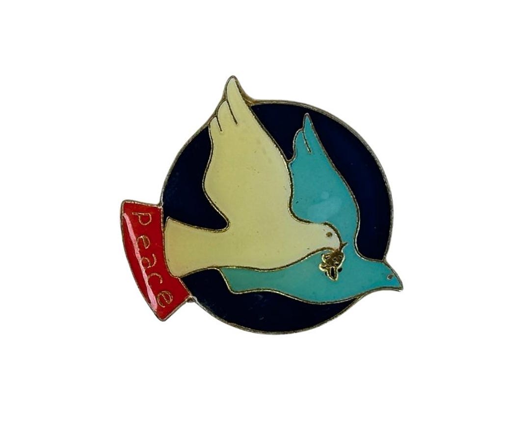 Pair of Doves Pin, Vintage Enamel Bird Lapel Pin, Peace Dove Religious ...