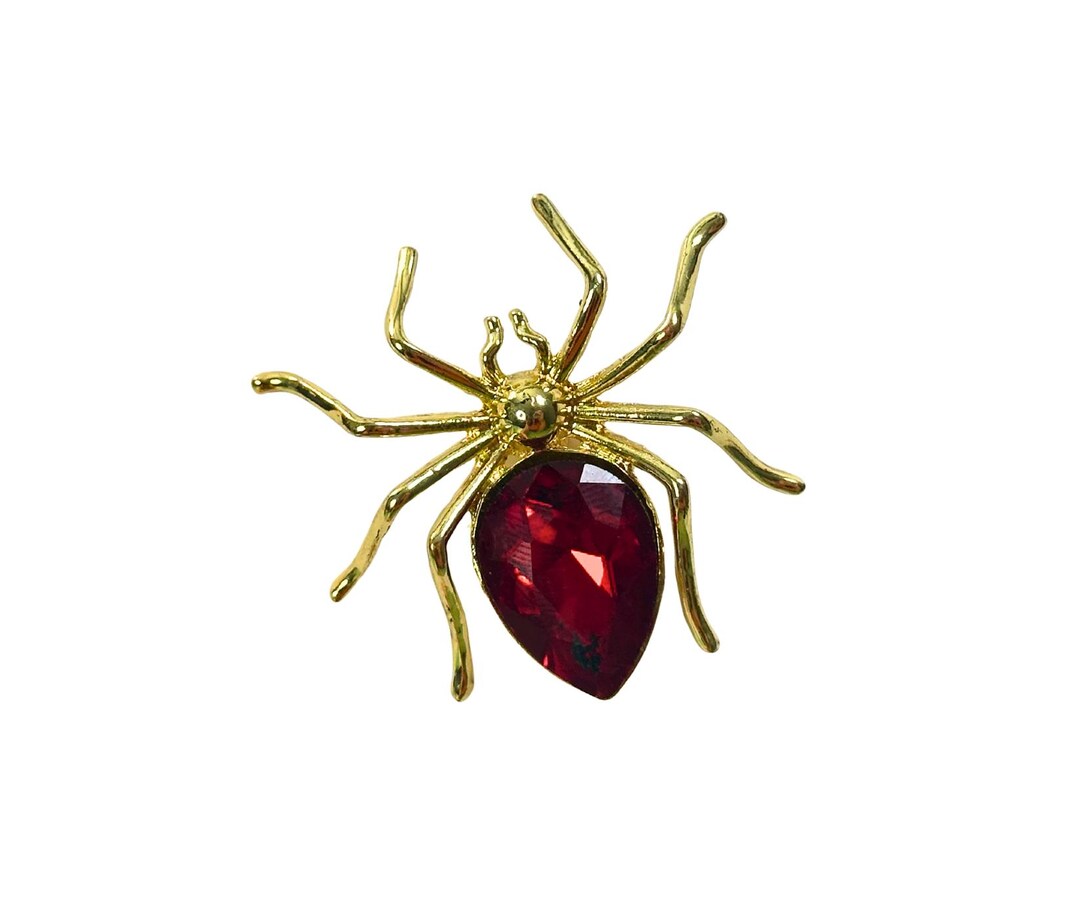 Gold Spider Pin With Red Gem Brooch, Halloween Jewelry, Gothic Creepy ...