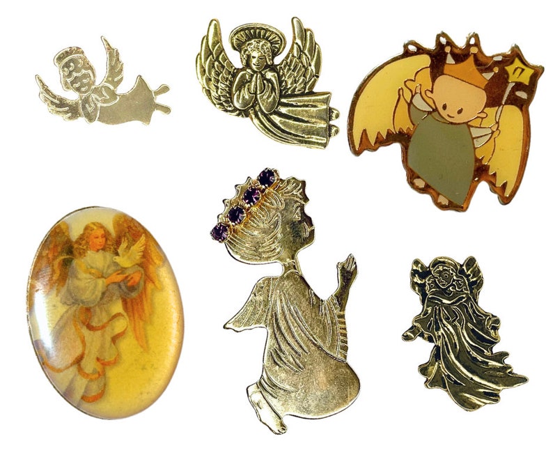 Angel Pins | Vintage Religious Pins | Guardian Angels Golden Tone ...