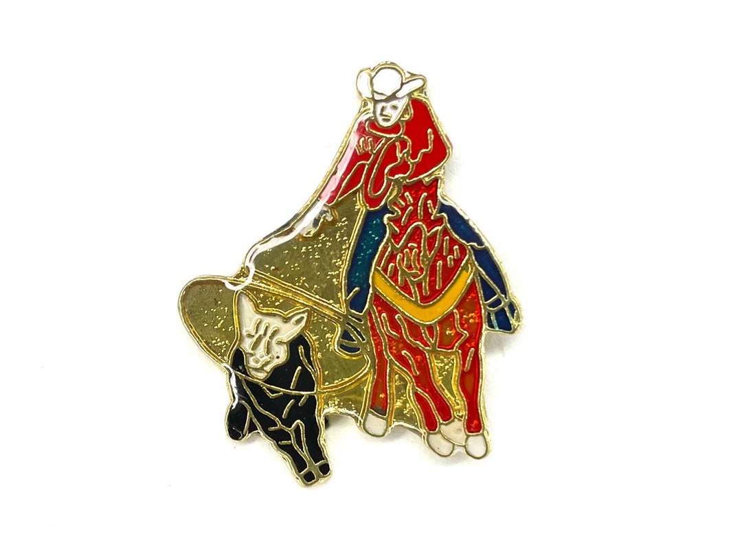 Rodeo Tie-down Roping Pin | Vintage Calf and Cowboy Badge - Etsy