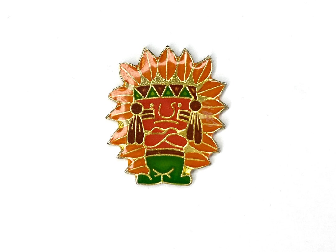 Cartoon Native American Pin | Indian With Headdress | Vintage Enamel ...