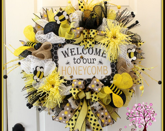 Bee Wreath Flower Wreath Spring Wreath Summer Wreath Bee - Etsy