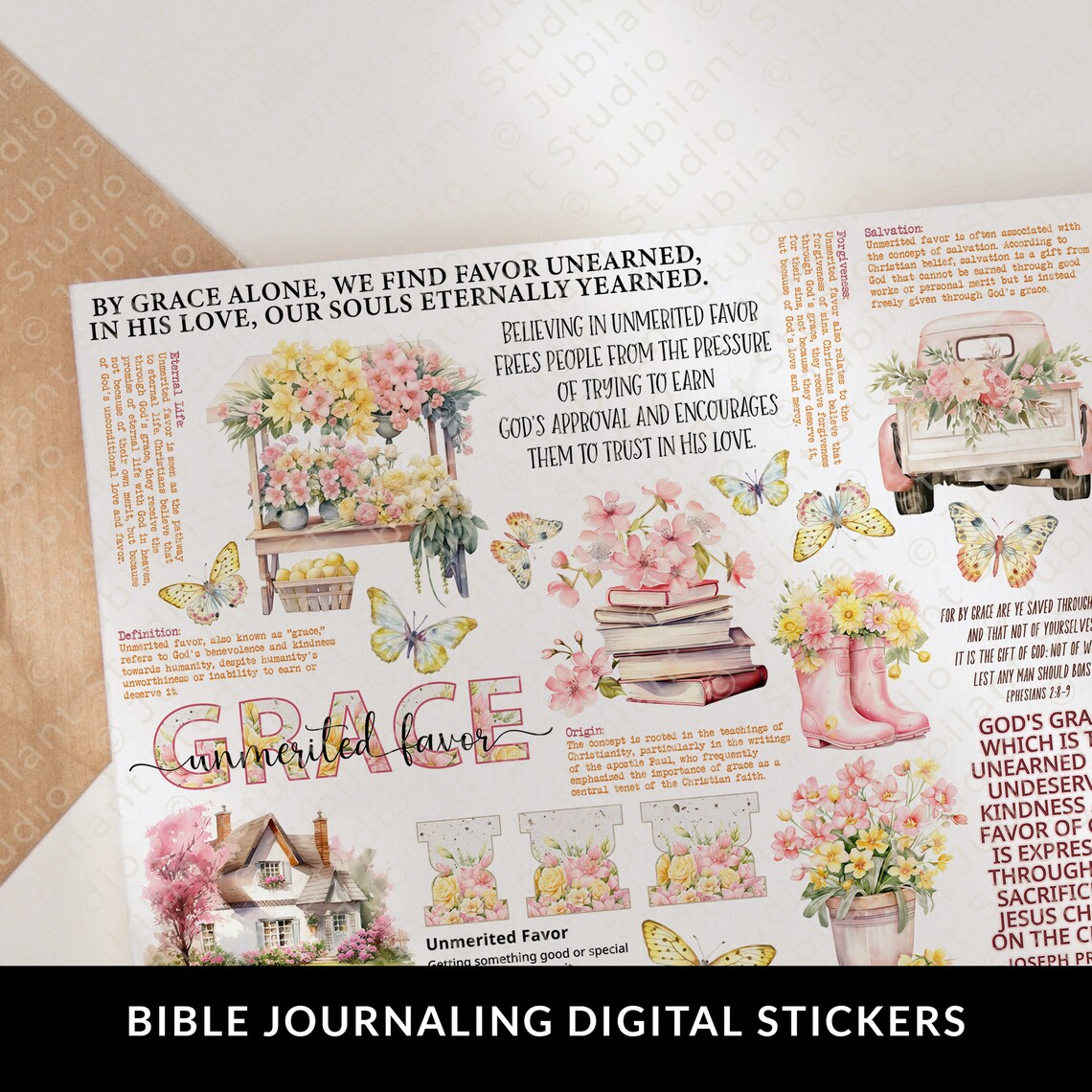 Unmerited Favor Journaling Printable Sticker Sheet, Journal Supplies ...