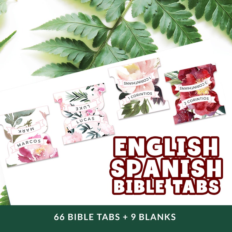 English Garden English Spanish Bible Tabs, Printable Bible Journaling ...