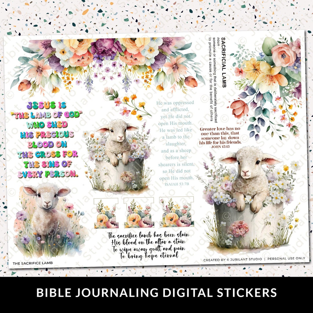 The Sacrifice Lamb Bible Journaling Printable Sticker Sheet, Journal ...