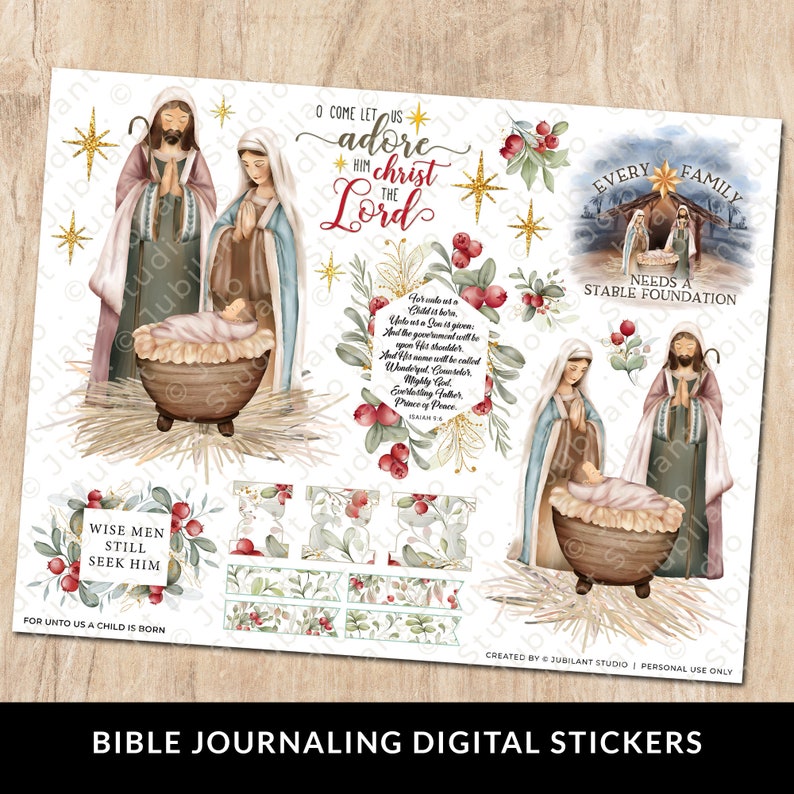 For Unto Us A Child is Born Bible Journaling Stickers Printable ...