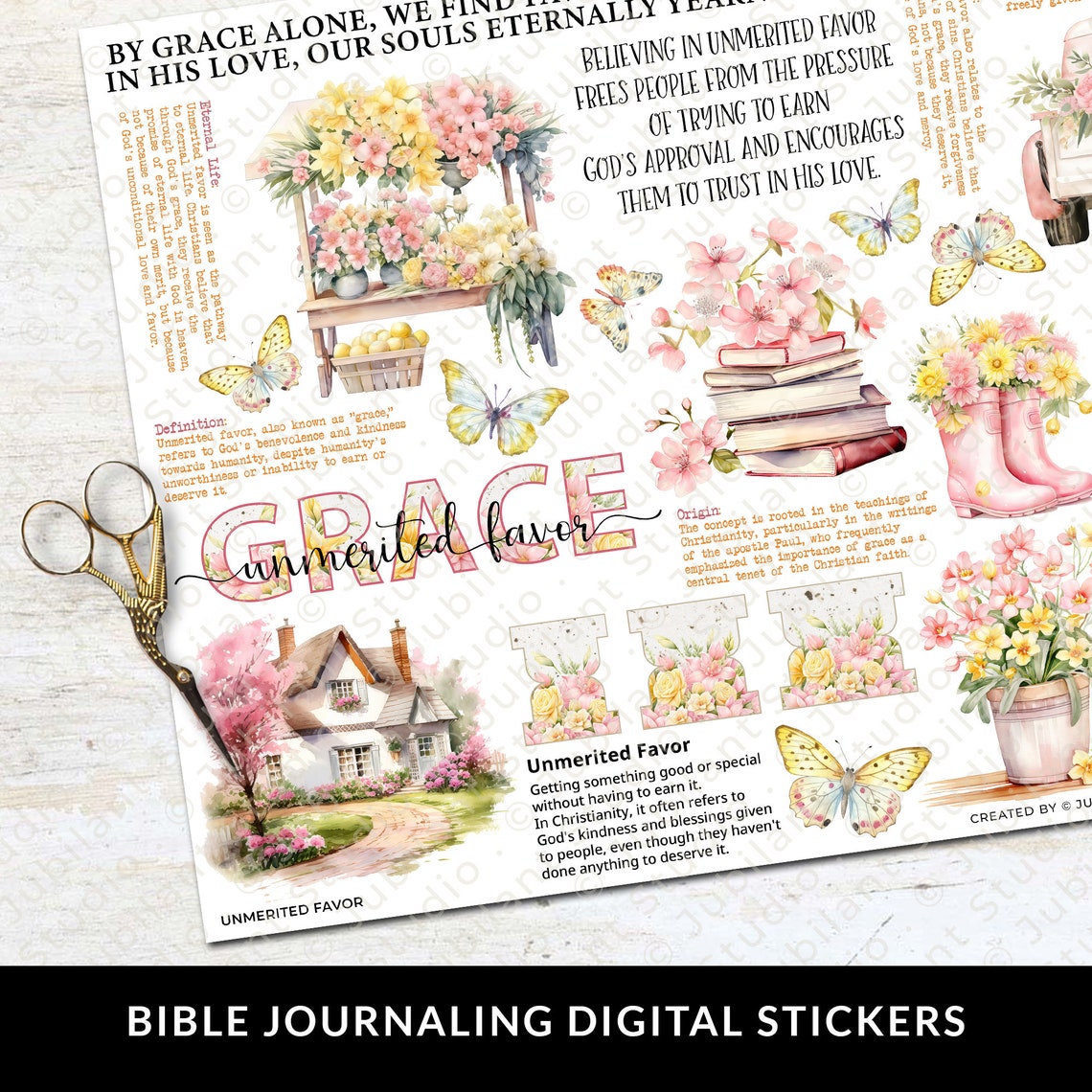Unmerited Favor Journaling Printable Sticker Sheet, Journal Supplies ...
