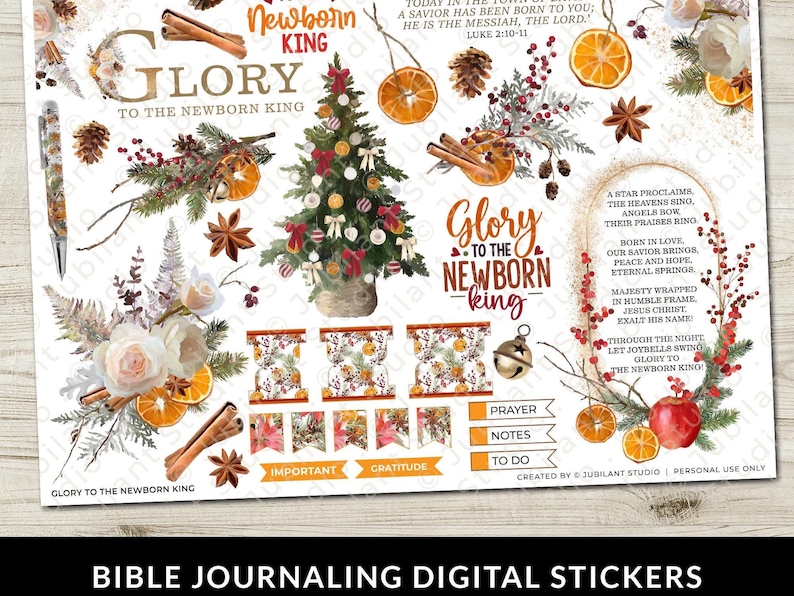Glory to the Newborn King Bible Journaling Stickers Printable ...