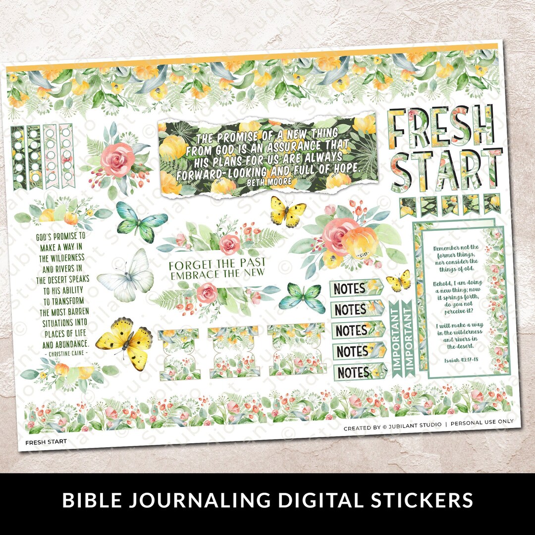 Fresh Start Bible Journaling Stickers Printable, Spring, Christian ...