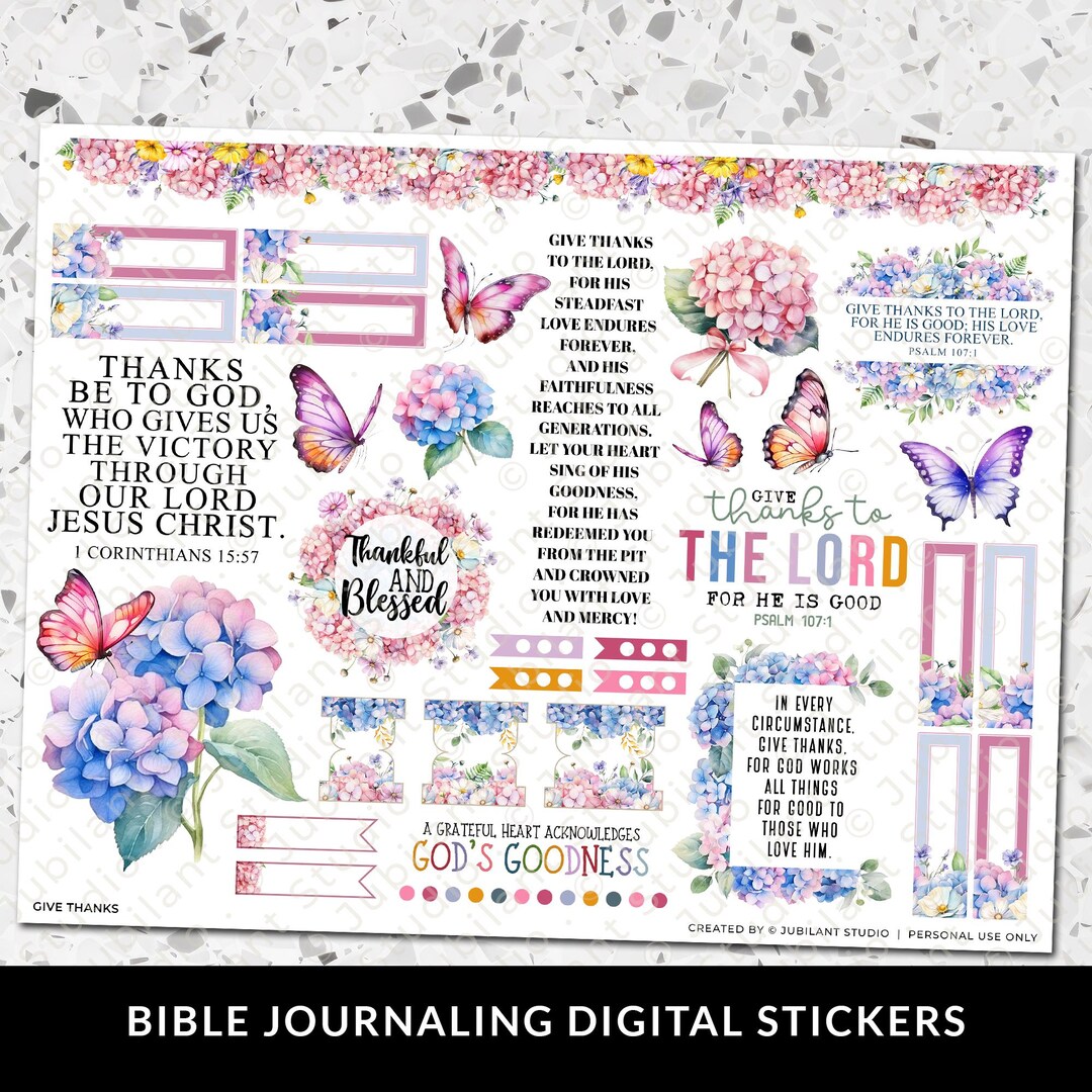 Give Thanks Bible Journaling Stickers Printable, Prayer, Jesus Art ...
