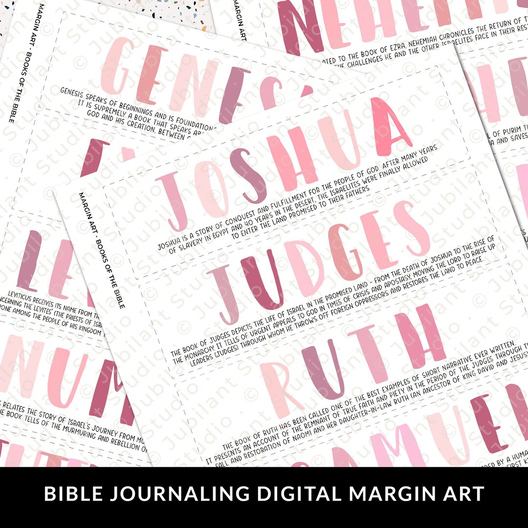66 Books of the Bible Margin Art - Pretty Pink, Bible Journaling, Old ...