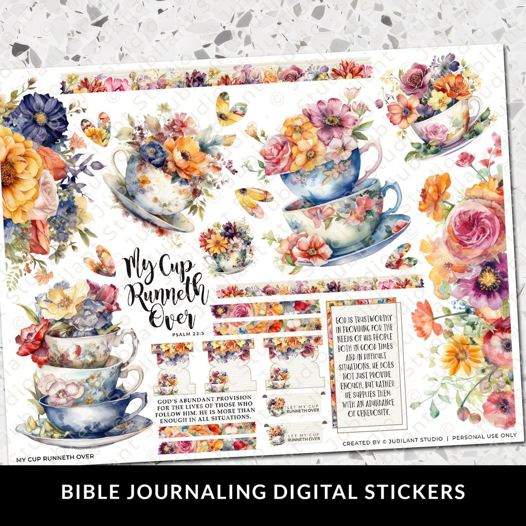 My Cup Runneth Over Bible Journaling Stickers Printable, Christian ...