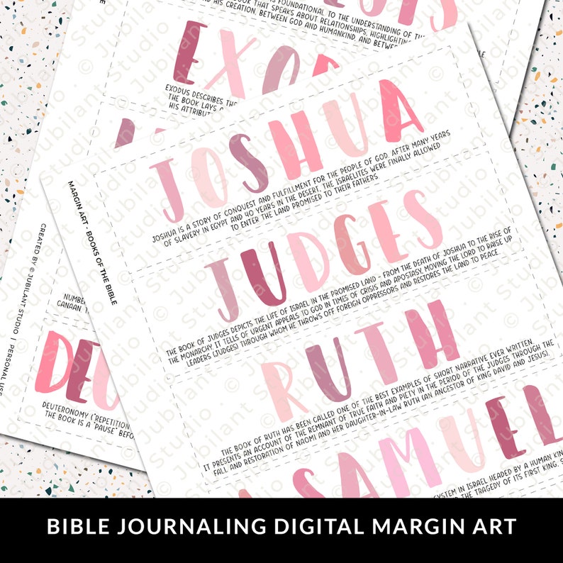 66 Books of the Bible Margin Art - Pretty Pink, Bible Journaling, Old ...