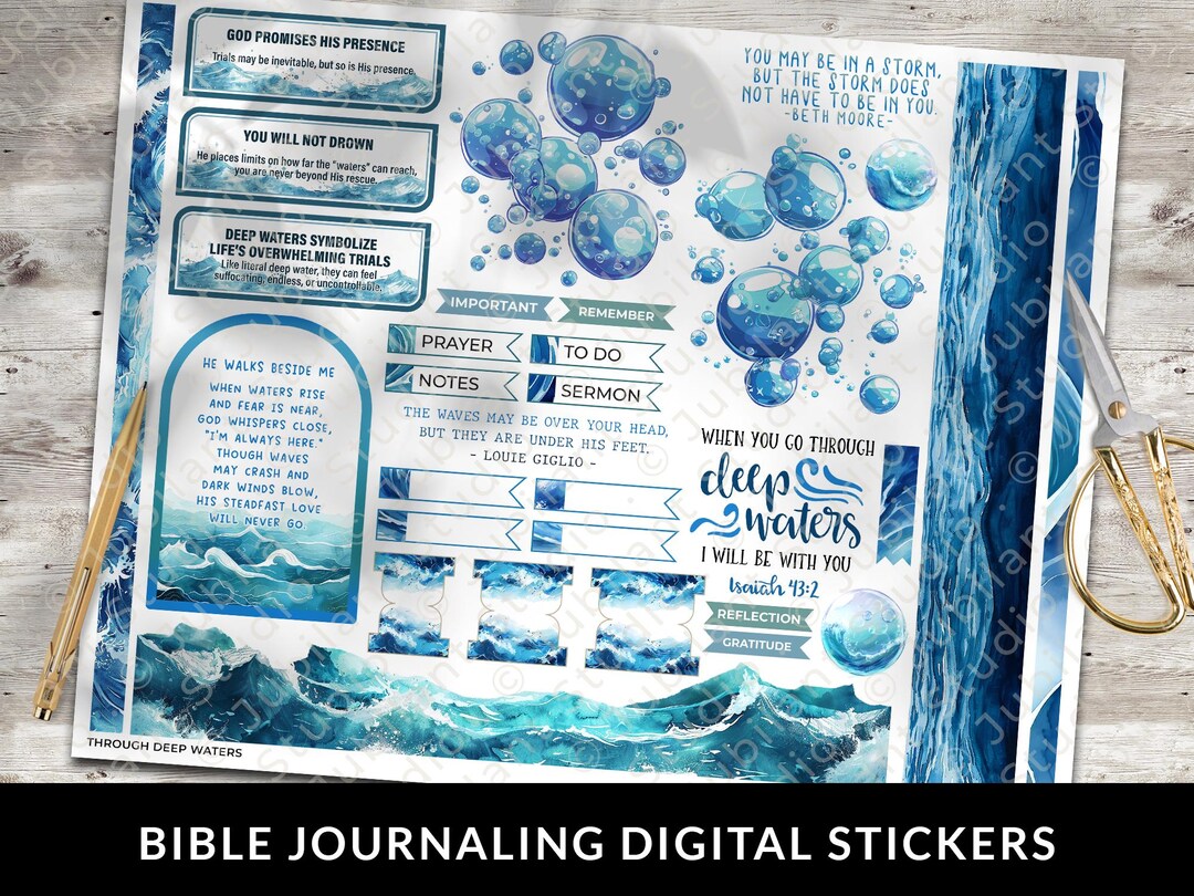 Through Deep Waters Bible Journaling Printable Sticker, Journal ...