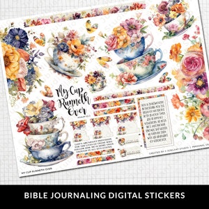 My Cup Runneth Over Bible Journaling Stickers Printable, Christian ...