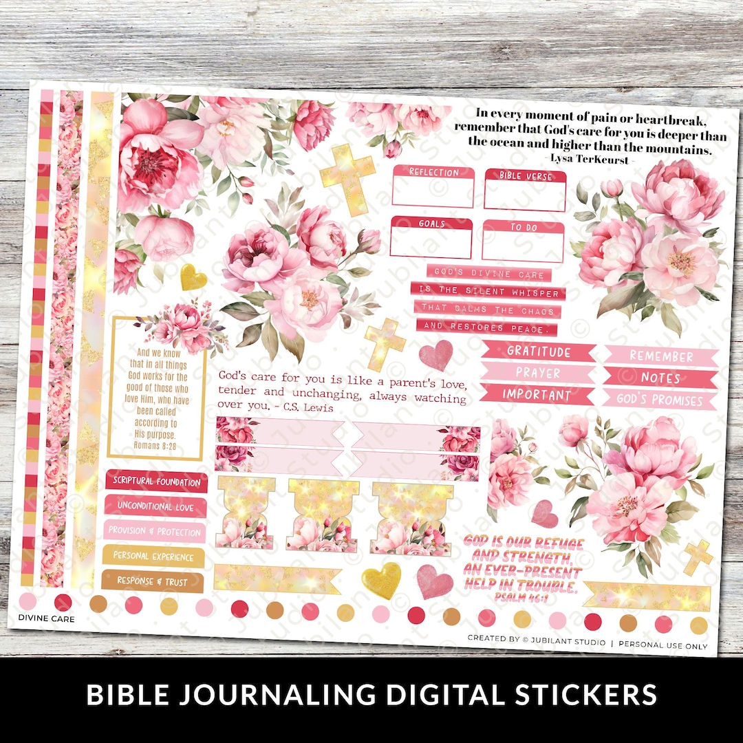 Divine Care Bible Journaling Stickers Printable, Faith Journal ...