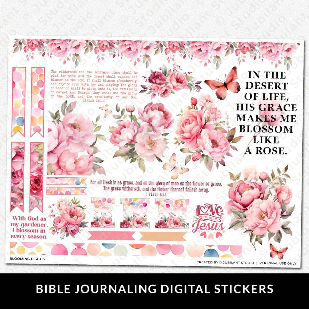 Blooming Beauty Bible Journaling Printable Sticker, Journal Supplies ...