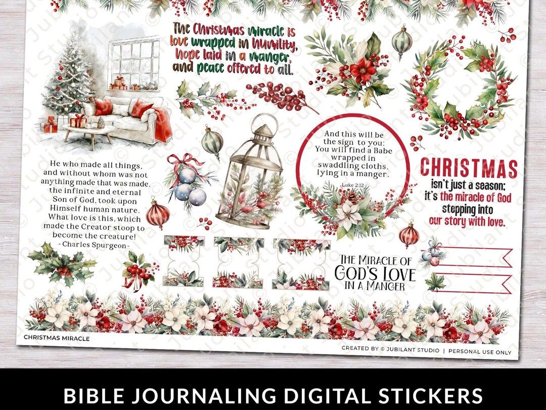 Christmas Miracle Bible Journaling Stickers Printable, Christian Faith ...