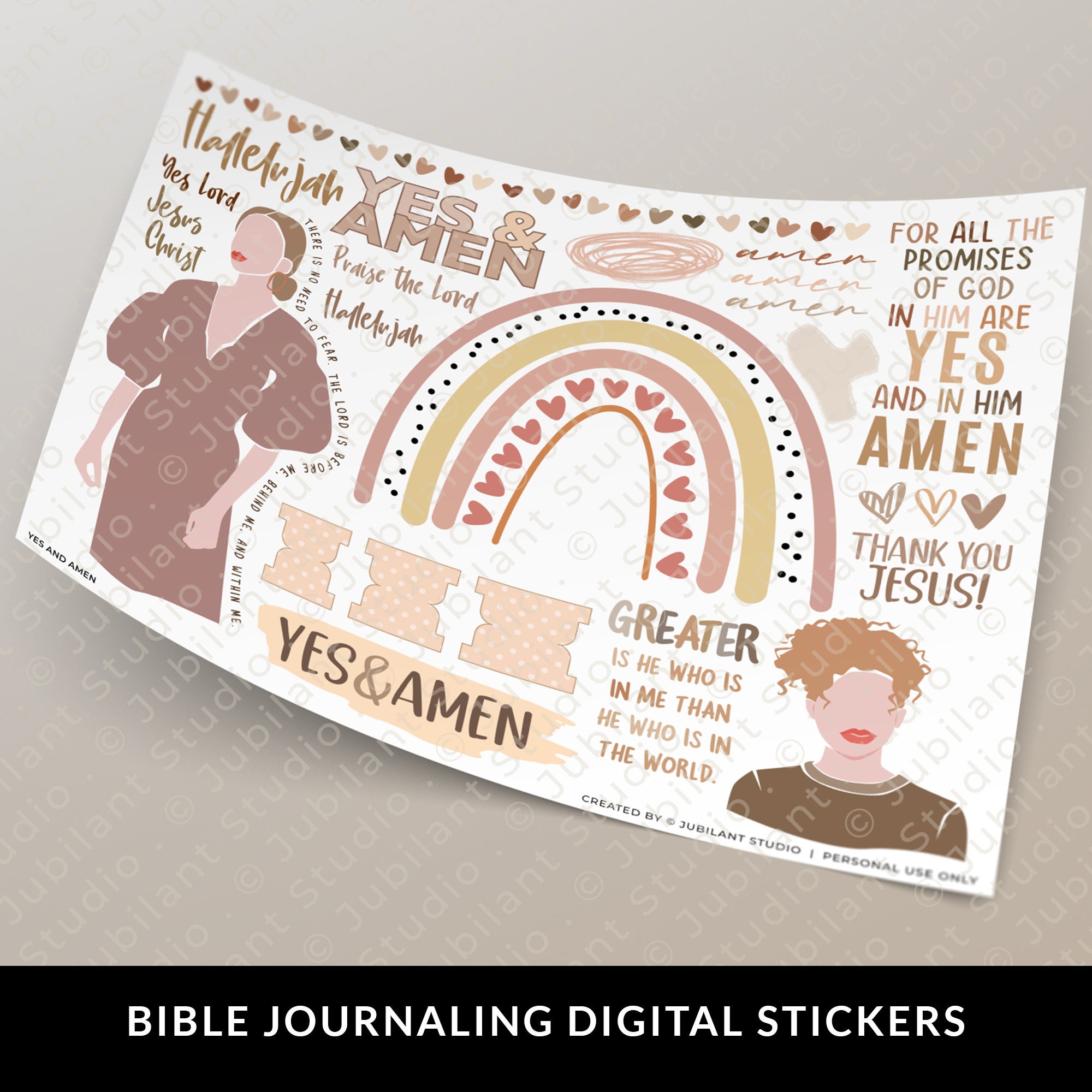 Yes and Amen Bible Journaling Stickers Printable Diversity | Etsy