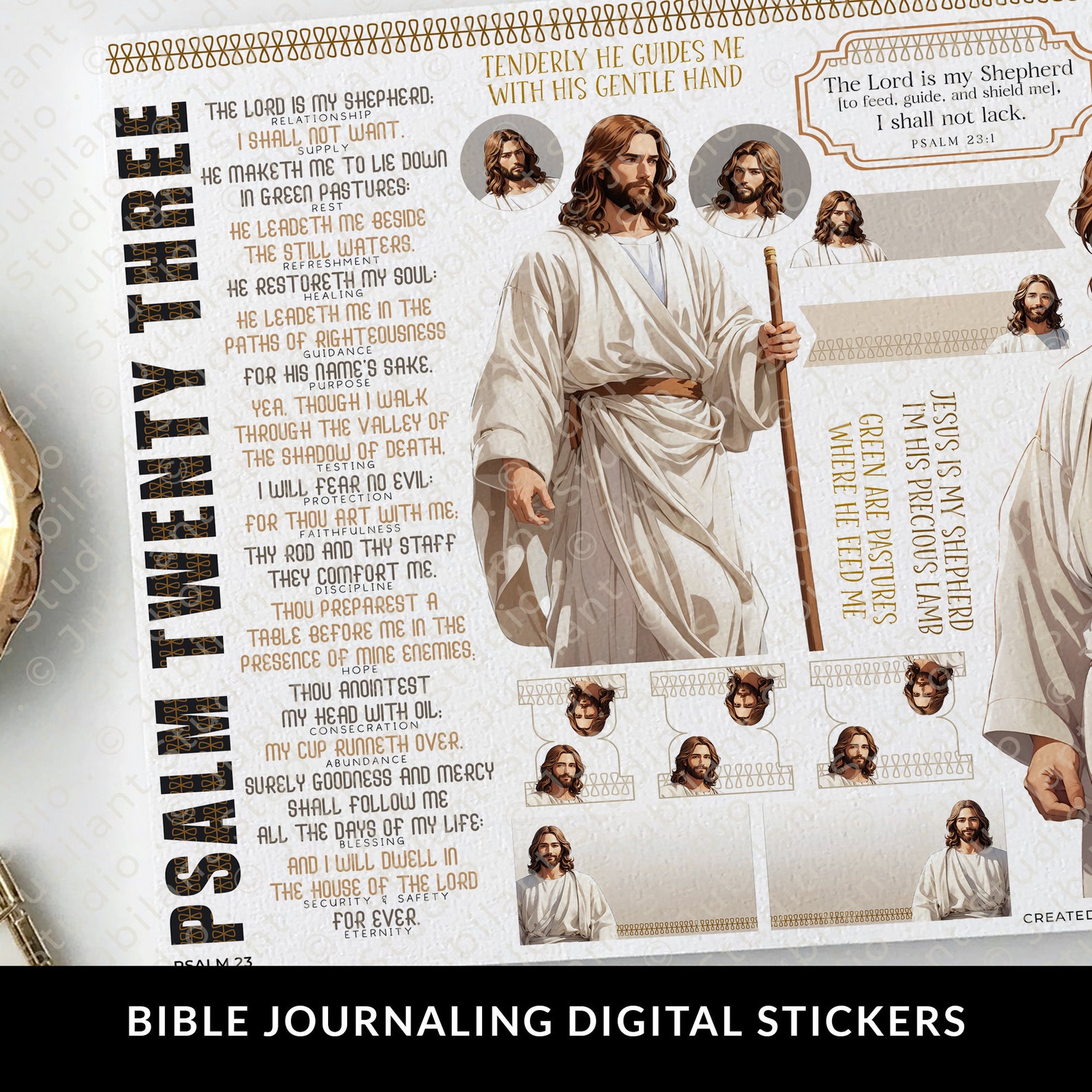 Psalm 23 Bible Journaling Stickers Printable, Christian Faith, Bible ...