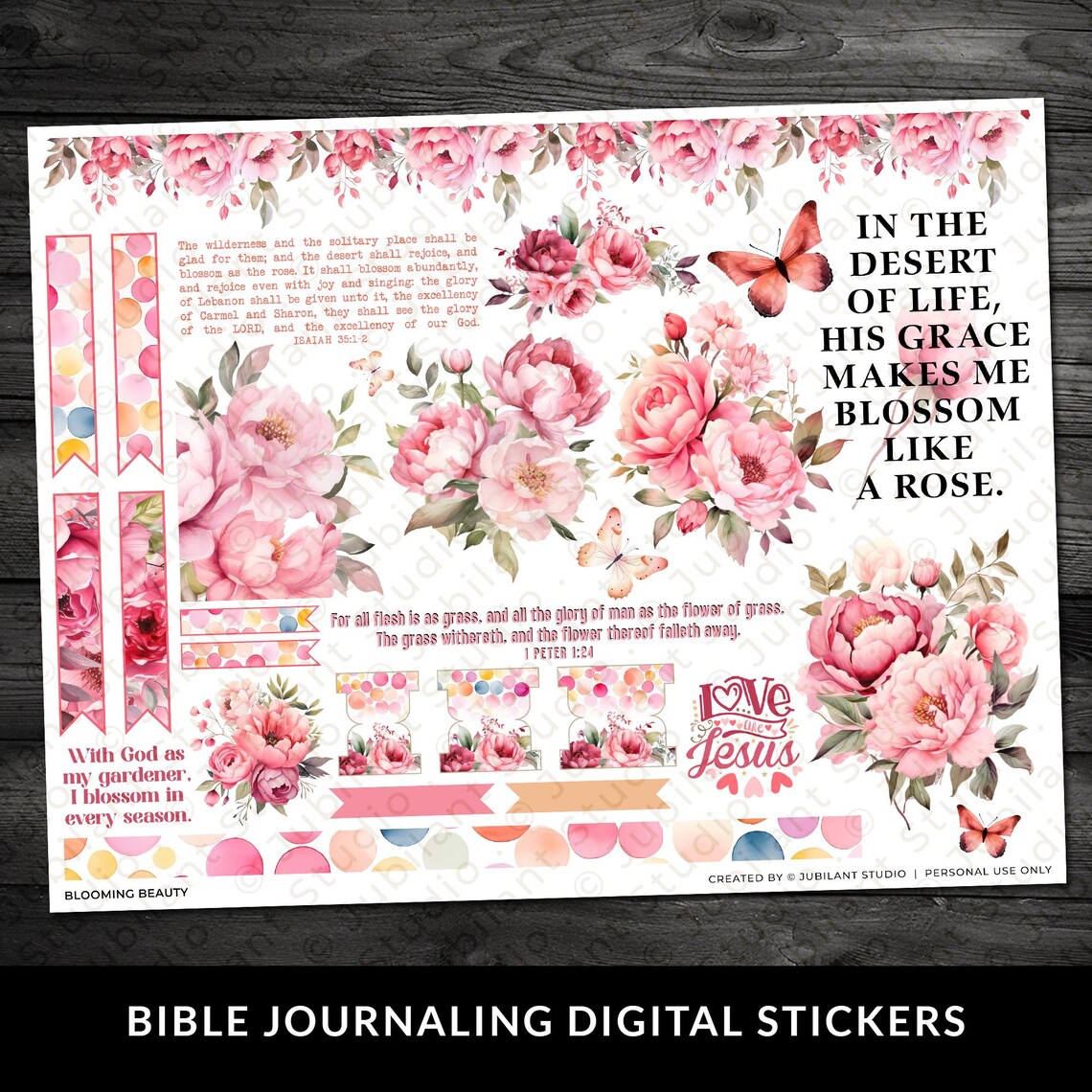 Blooming Beauty Bible Journaling Printable Sticker, Journal Supplies ...