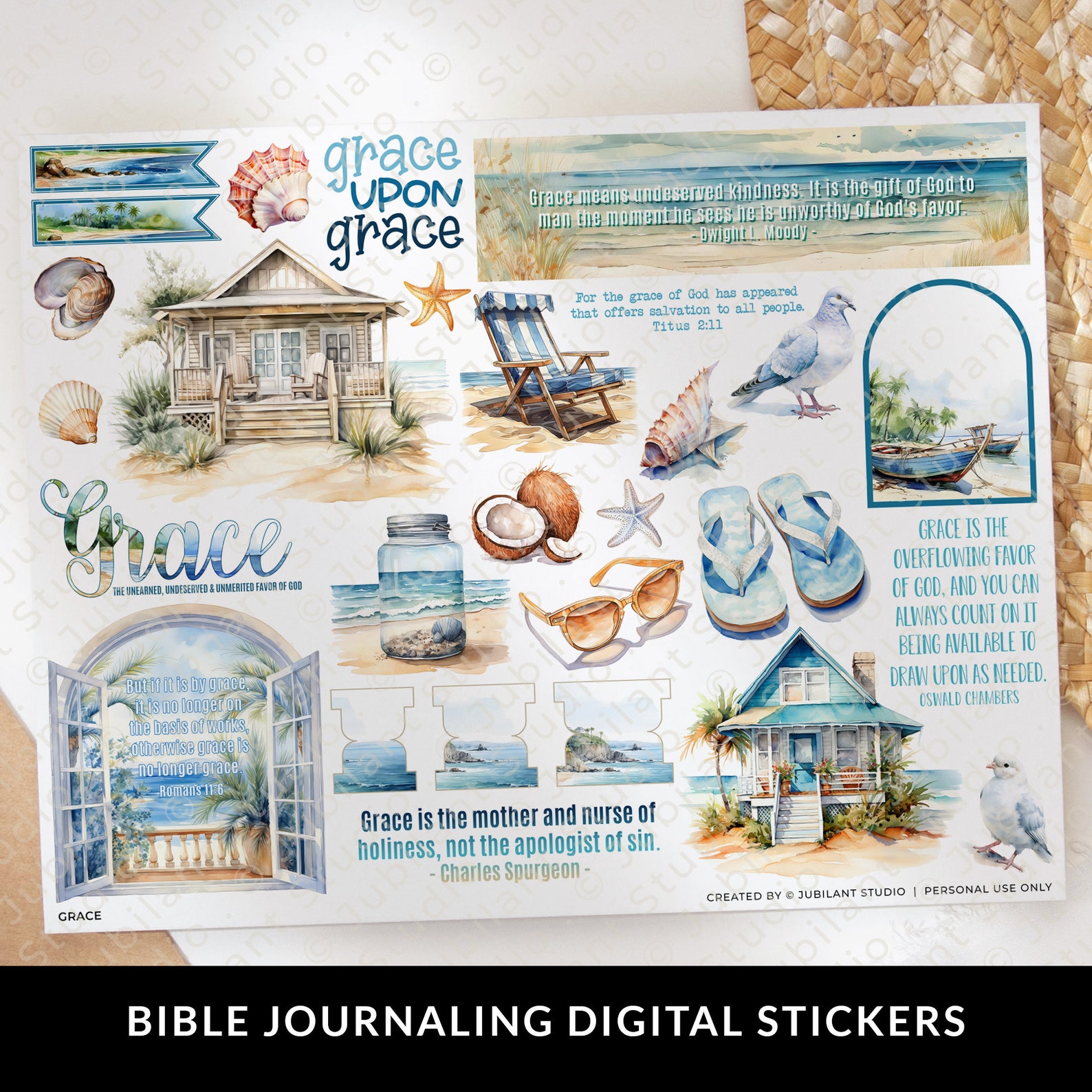 Grace Bible Journaling Stickers Printable, Christian Faith, Bible Study ...