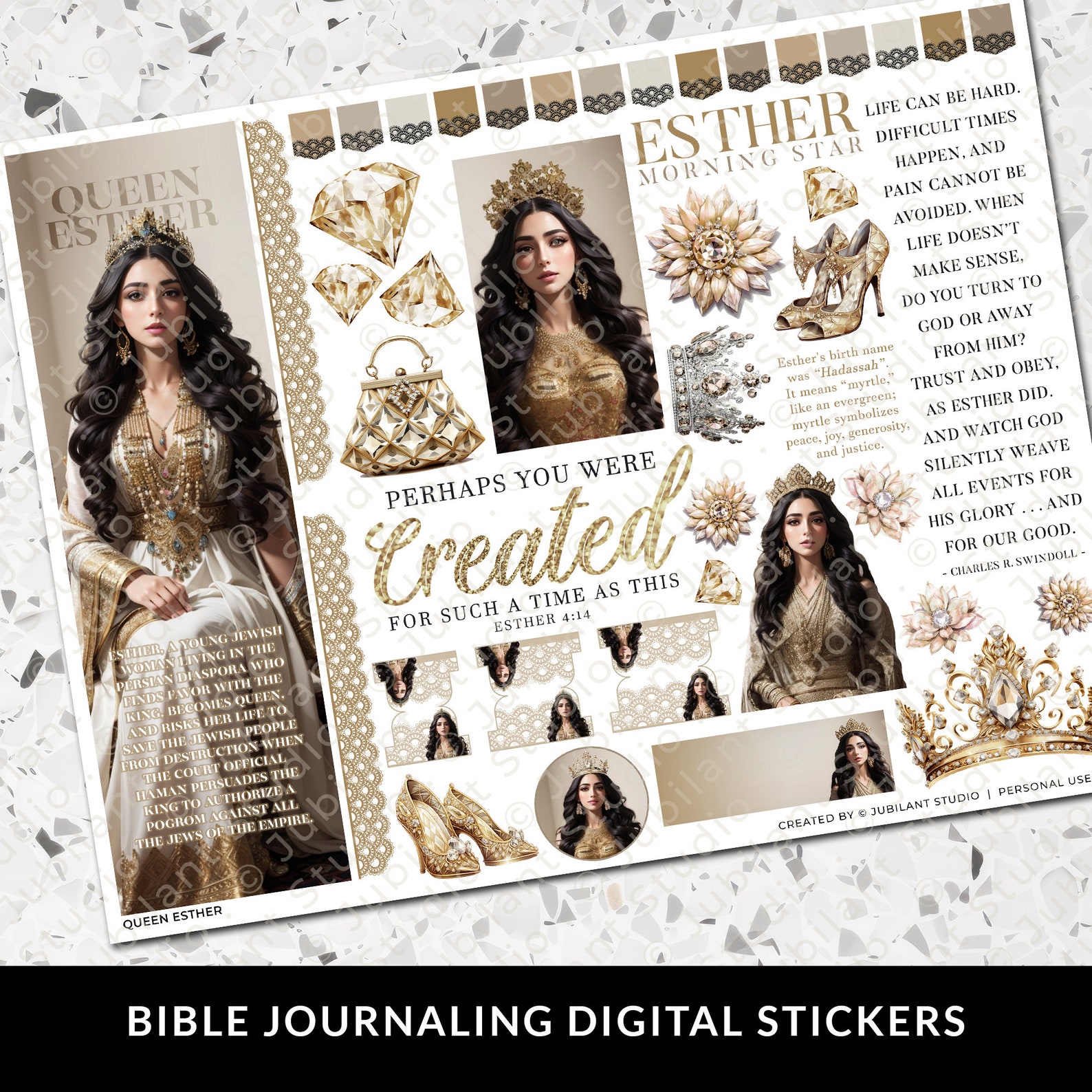 Queen Esther, Bible Journaling Stickers Printable, Queen of Persia ...