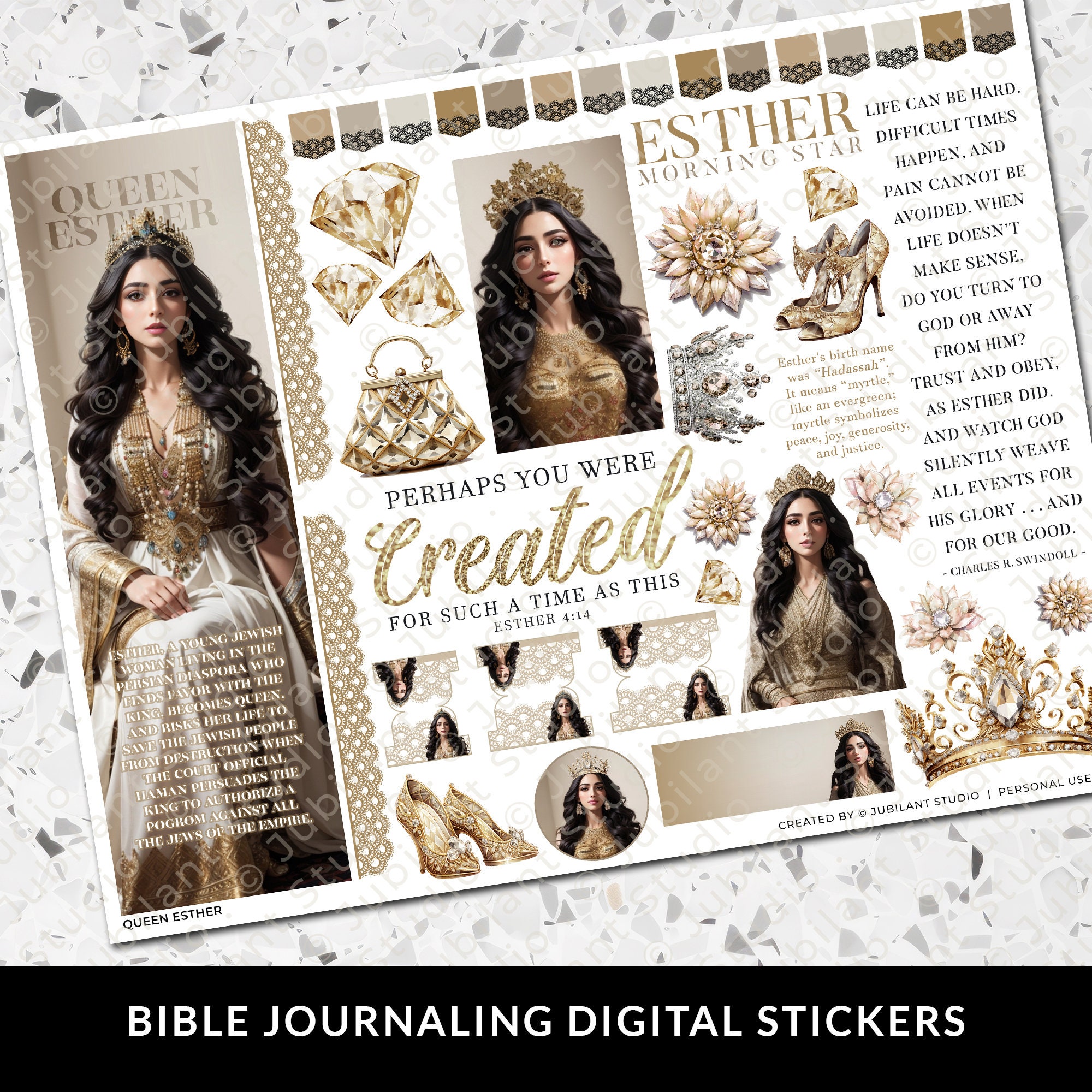 Queen Esther, Bible Journaling Stickers Printable, Queen of Persia ...