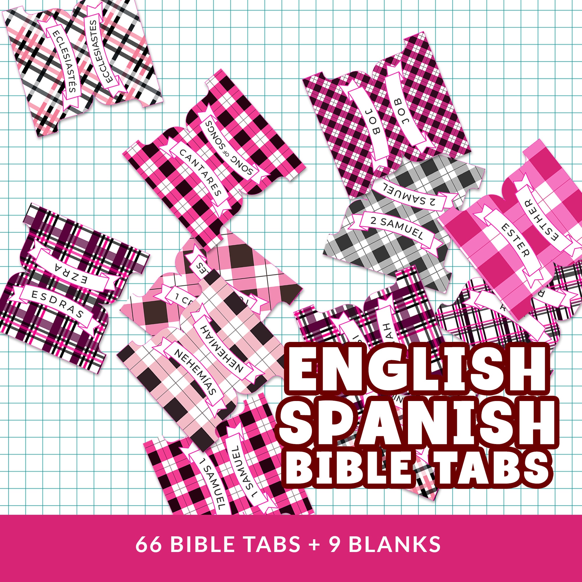 Black Pink Plaid Eng-spa Bible Tabs, Printable Bible Journaling ...