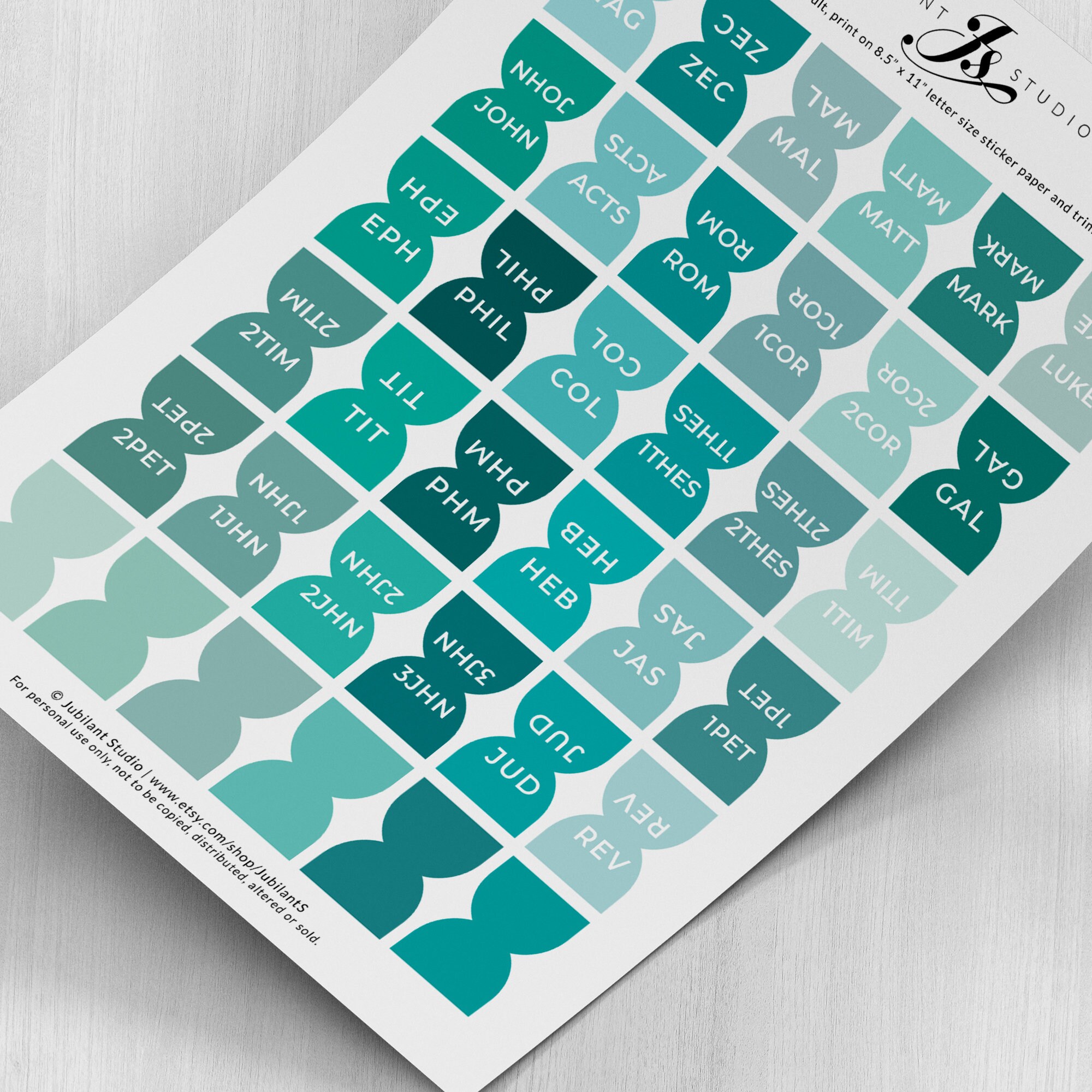 Teal Ocean Bible Tabs, Printable Bible Journaling Stickers, Digital ...