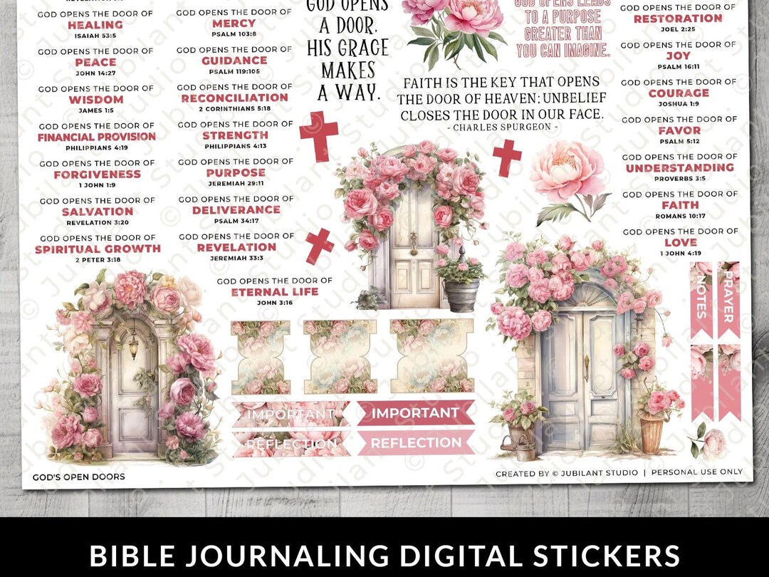 God's Open Doors Bible Journaling Stickers Printable, Christian Faith ...