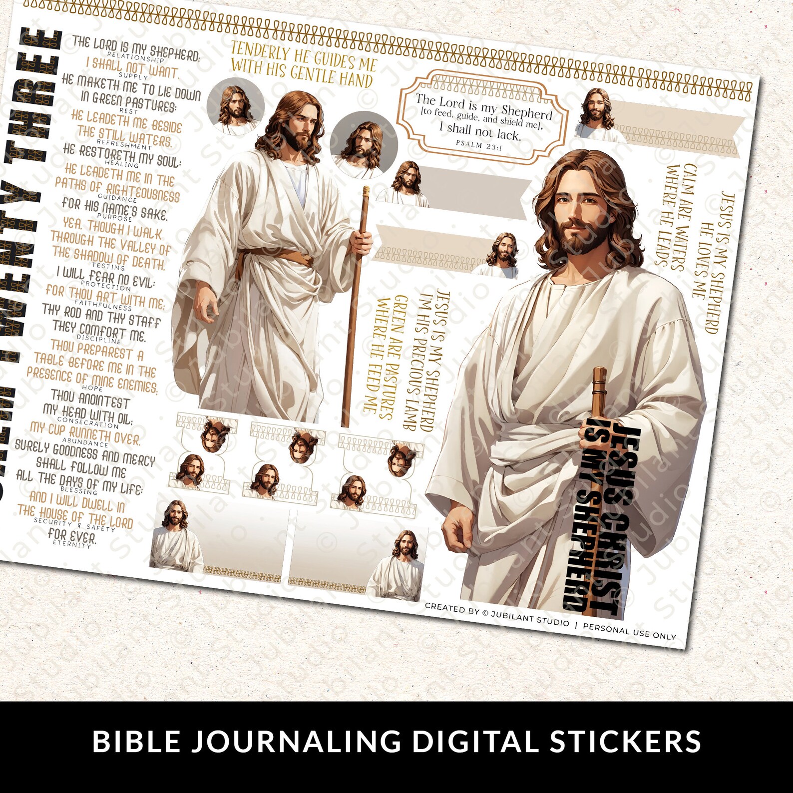 Psalm 23 Bible Journaling Stickers Printable, Christian Faith, Bible ...