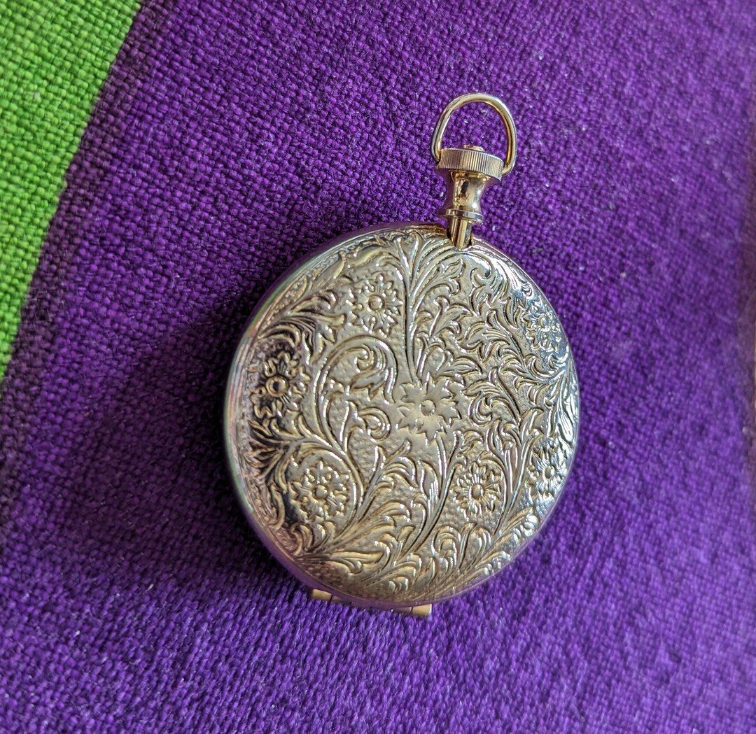 Vintage Pocket Watch Pill Case Gold Tone Engraved Decoration - Etsy