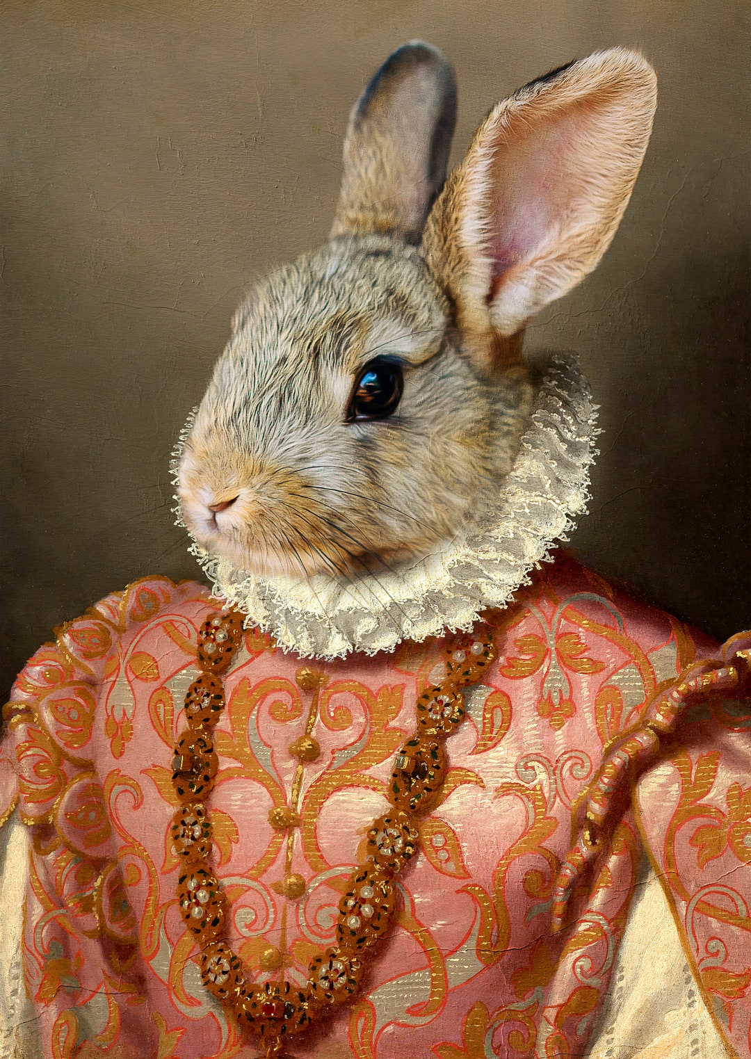 Digital File Renaissance Rabbit Vintage Portrait, Animal Painting Wall ...