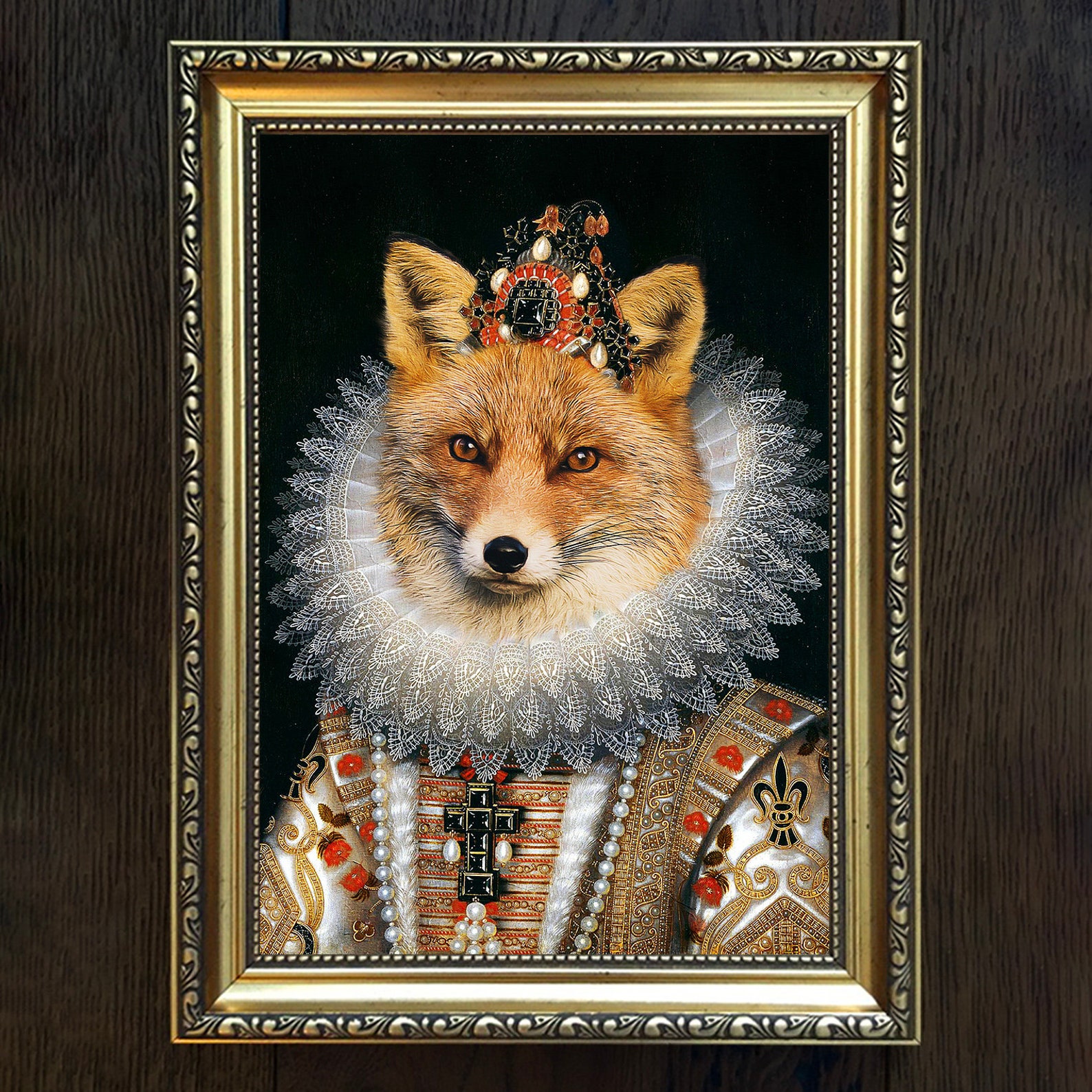 Renaissance Red Fox Vintage Portrait, Animal Painting Wall Art Print ...
