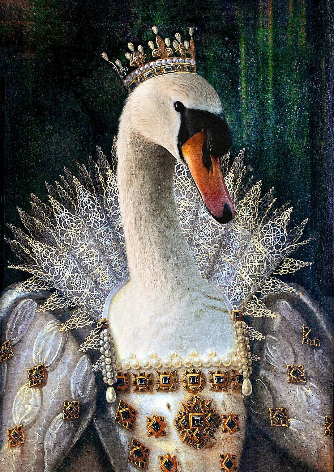 Digital File Renaissance Swan Vintage Portrait, Animal Painting Wall ...