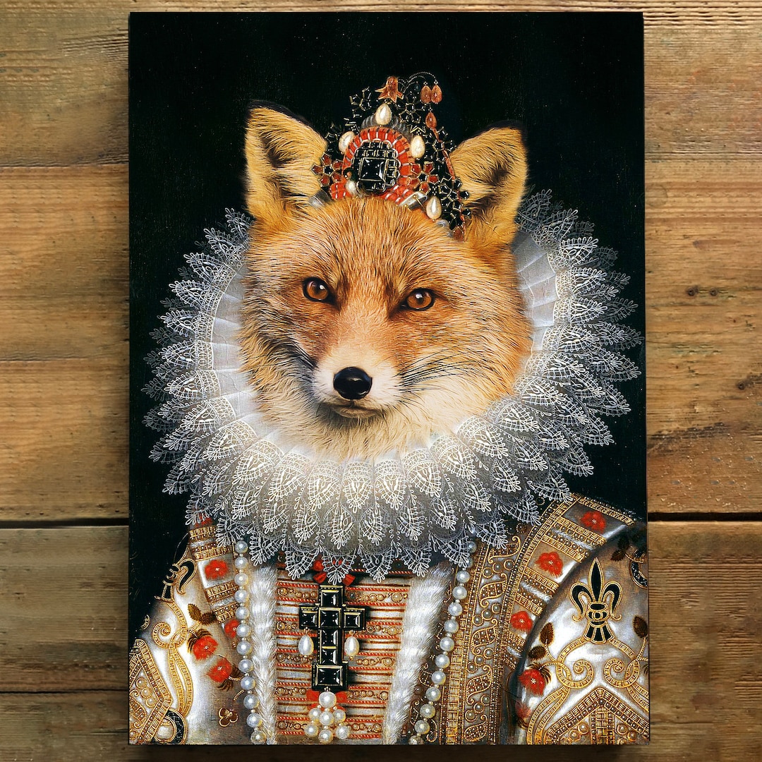 Renaissance Red Fox Vintage Portrait, Animal Painting Wall Art Print ...