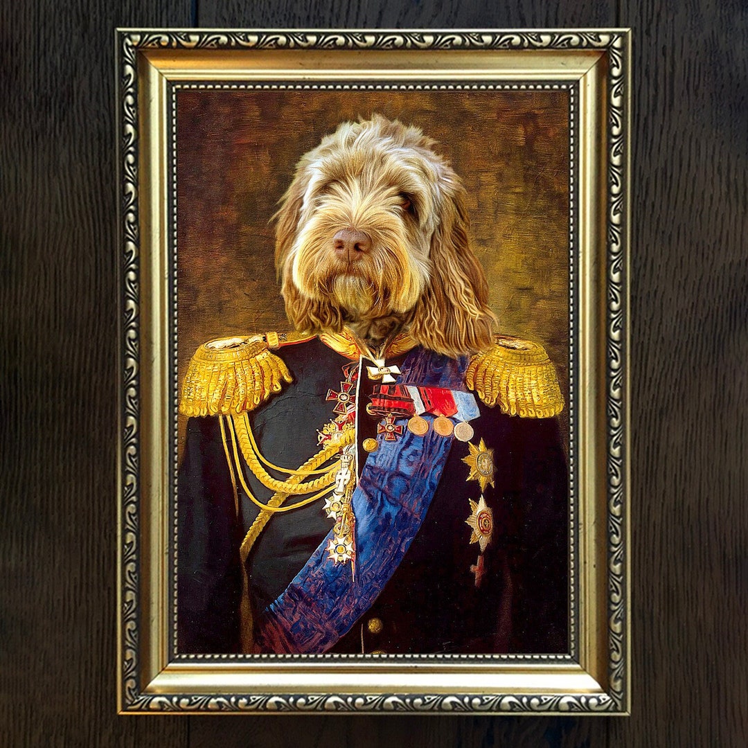 Cockapoo With Uniform Print Dog Portrait as Royal Dog Painting Admiral ...