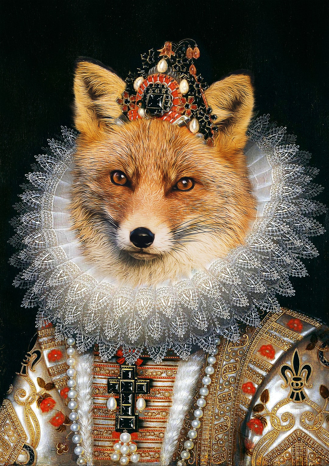 Digital File Renaissance Fox Vintage Portrait, Animal Painting Wall Art ...