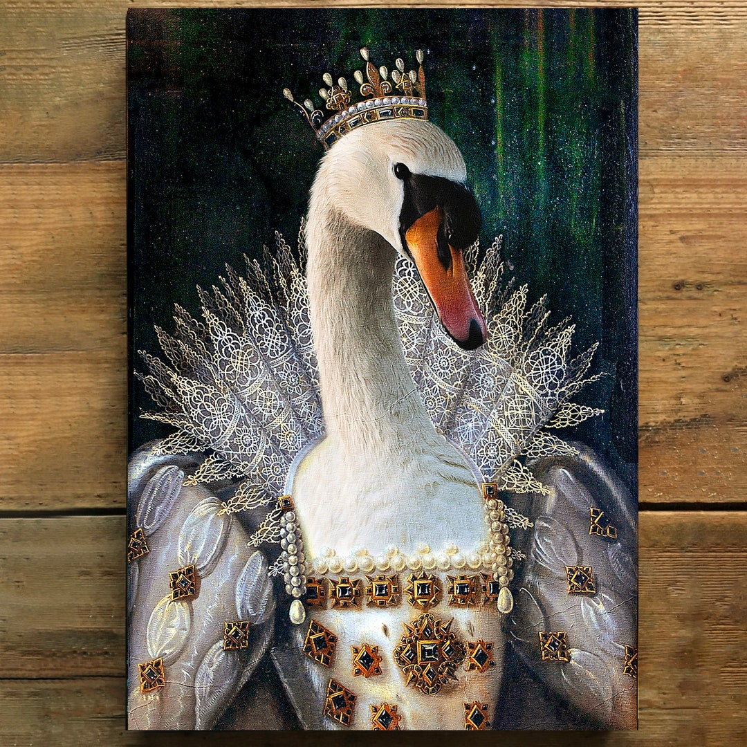 Renaissance Swan Vintage Portrait, Animal Painting Wall Art Print ...
