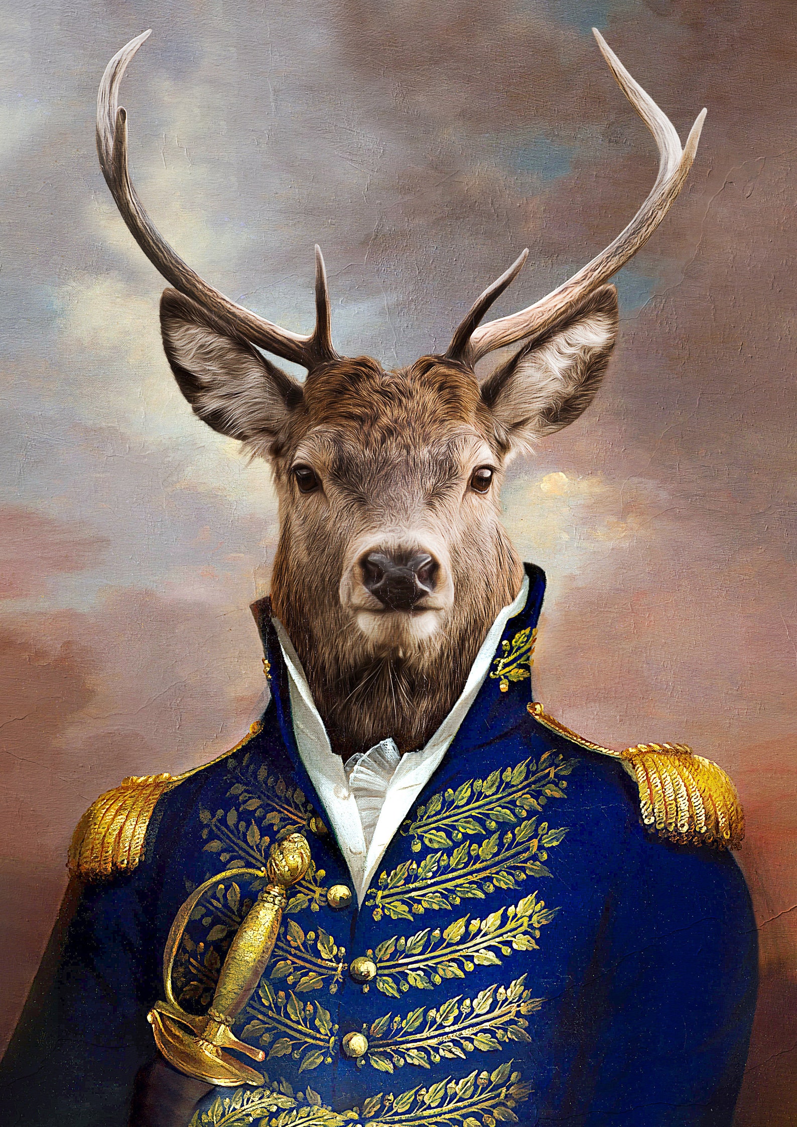 Digital File Renaissance Stag Vintage Portrait, Animal Painting Wall ...