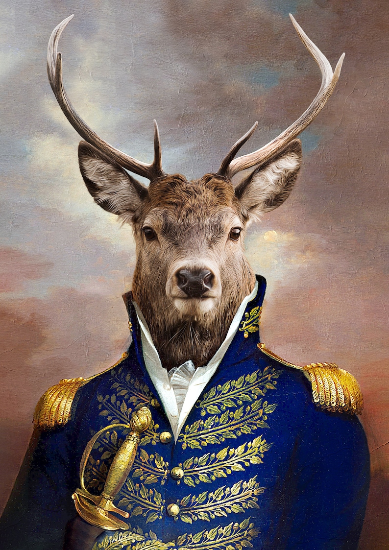Digital File Renaissance Stag Vintage Portrait, Animal Painting Wall ...