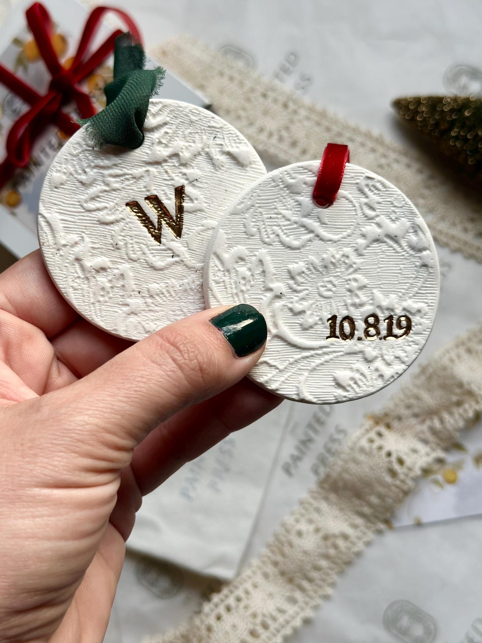 Personalized Clay Ornament – Hand-painted Names & Date – First ...