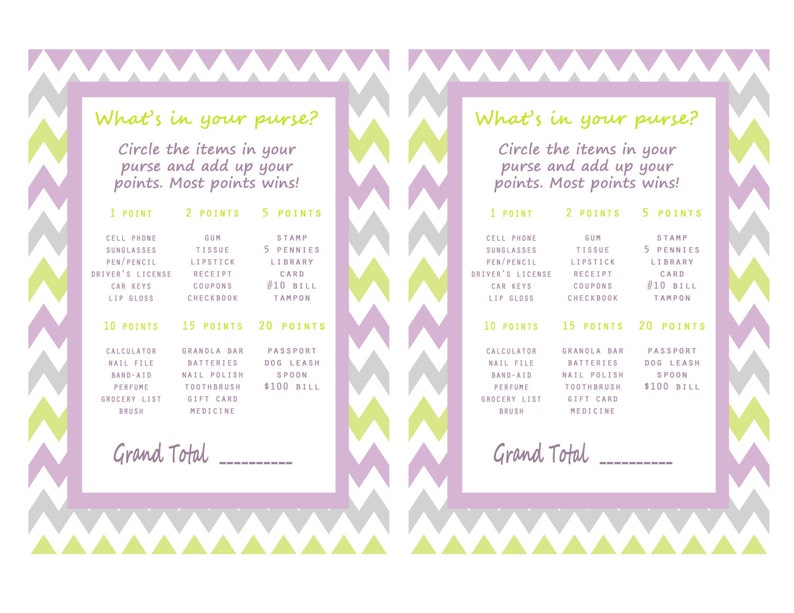 Purse Baby Shower Game, What's in Your Purse Game, Baby Boy, Baby Girl ...
