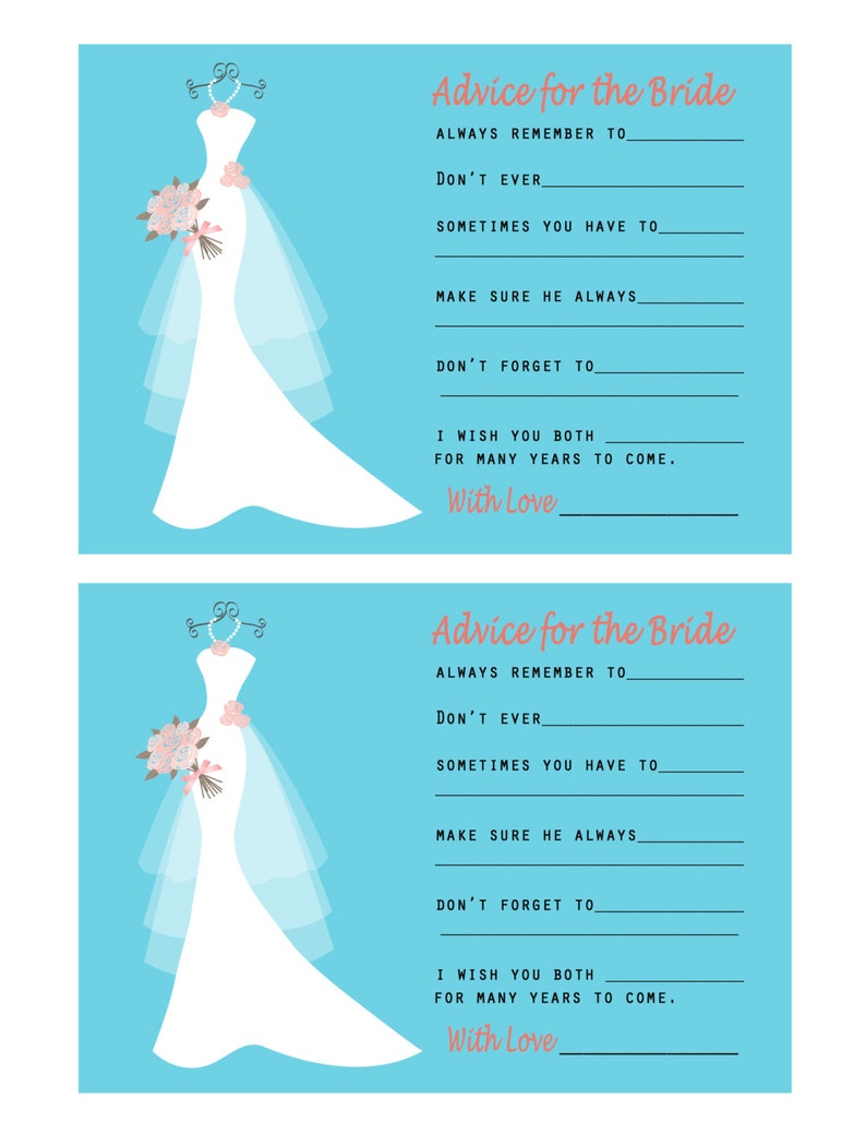 Advice for the Bride, Wedding Advice Cards, Bridal Shower Advice for ...