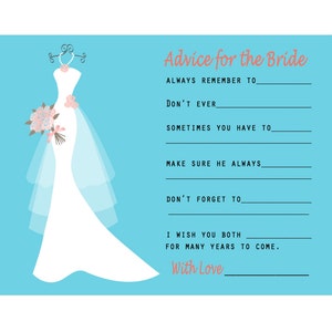 Advice for the Bride, Wedding Advice Cards, Bridal Shower Advice for ...