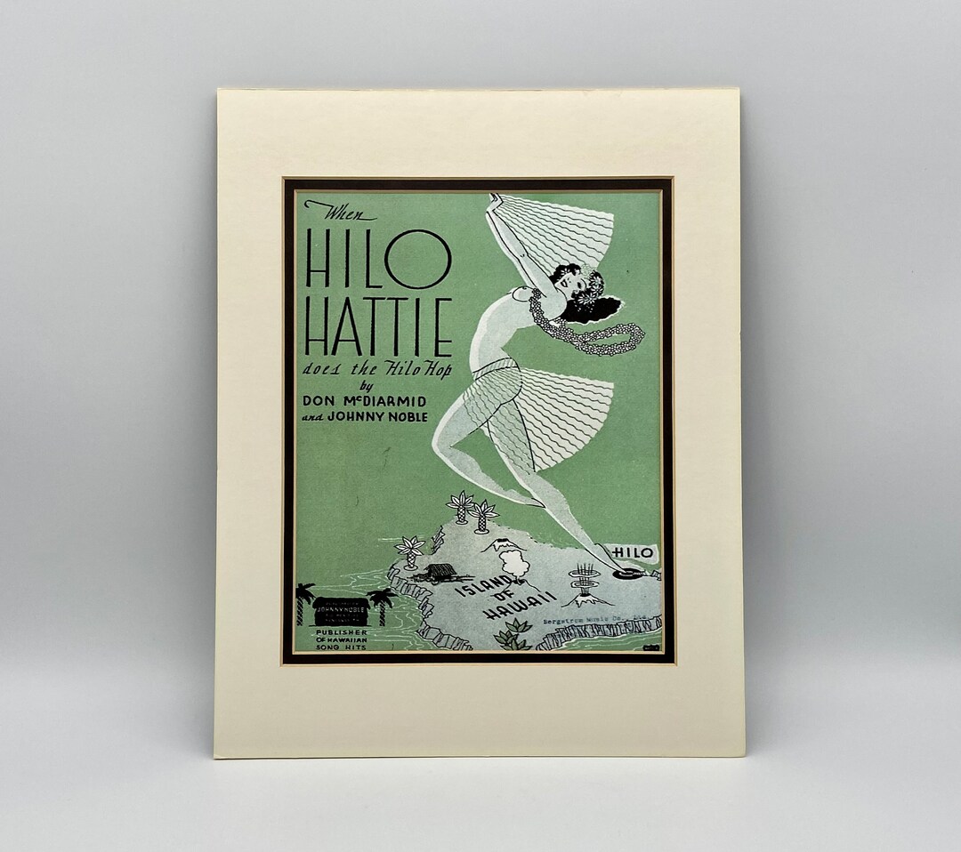 Hilo Hattie Matted Sheet Music Art Print Hawaiian Hit Songs, Orignal ...
