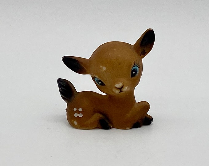 Miniature Deer Figurine Hard Plastic Spotted Fawn With Blue Eyes, Tiny ...
